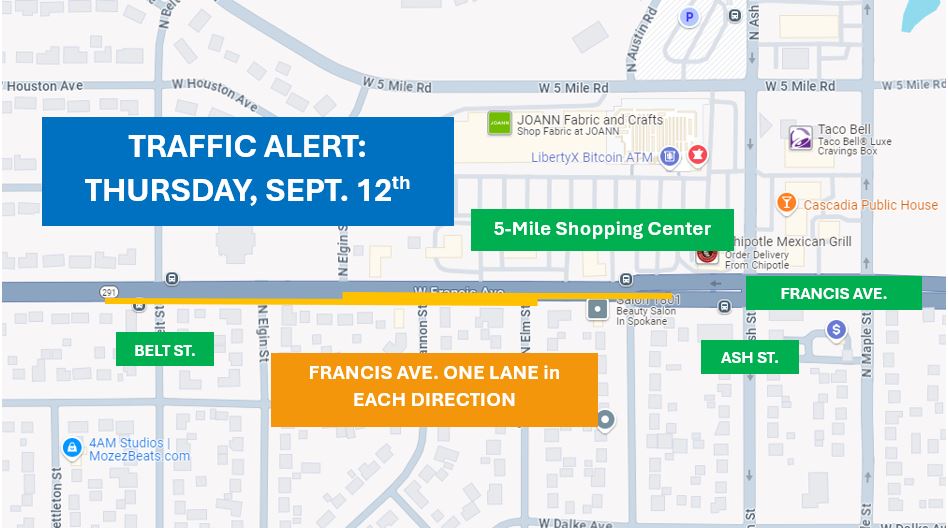 High Traffic Impacts This Week - City of Spokane, Washington